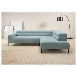 Ecksofa Places of Style "Antonelli, L-Form, incl. Kopfteilverstellung, Breite 276 cm" Sofas Gr. B/H/T: 276cm x 71cm x 219cm, Cord, Recamiere rechts, ohne Sitztiefenverstellung, blau (bleu) wahlweise elektrische Sitztiefenverstellung