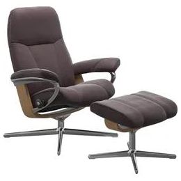 Relaxsessel stressless "Consul" Sessel Gr. Material Bezug, Material Gestell, Ausführung / Funktion, Maße B/H/T, rot (bordeaux) mit Hocker, Cross Base, Größe S, M & L, Holzakzent Eiche