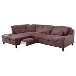 Ecksofa DIE PLANBAR "MP-IN11010 L-Form" Sofas Gr. B/H/T: 281cm x 80cm x 200cm, Flachgewebe-Microfaser, Recamiere links, Kopfteilverstellung-Ausziehbettfunktion-Schubkasten, rot (wine, wine) mit Kopfteilverstellung, optional Bettfunktion und Schubkasten