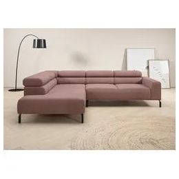 Ecksofa Places of Style "Antonelli, L-Form, incl. Kopfteilverstellung, Breite 276 cm" Sofas Gr. B/H/T: 276cm x 71cm x 219cm, Feincord, Recamiere links, mit Sitztiefenverstellung, rosa (altrosa) wahlweise elektrische Sitztiefenverstellung