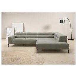 Ecksofa Places of Style "Antonelli, L-Form, incl. Kopfteilverstellung, Breite 312 cm" Sofas Gr. B/H/T: 312cm x 71cm x 219cm, Cord, Recamiere rechts, elektrisch verstellbar, grau (stone) wahlweise elektrische Sitztiefenverstellung