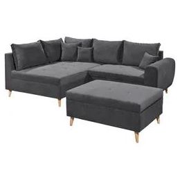 Ecksofa ED EXCITING DESIGN "Calanda L-Form" Sofas Gr. B/H/T: 249cm x 94cm x 175cm, Feincord, Recamiere links, grau (anthrazit) mit Hocker, frei im Raum stellbar, Rücken- und Zierkissen