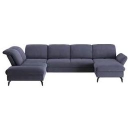 Sit & More Wohnlandschaft SIT & MORE "Leandro U-Form" Sofas Gr. B/H/T: 363cm x 88cm x 242cm, Struktur weich, Ottomane links, mit Sitztiefenverstellung-ohne Kopfteilverstellung-ohne Armlehnfunktion-ohne Bettfunktion-ohne Bettkasten, blau (tiefblau) Wahlweise mit Bett-, Kopfteil - und Armlehnfunktion, sowie Bettkasten