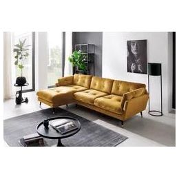 Ecksofa TRENDS BY HG "Amira L-Form" Sofas Gr. B/H/T: 270cm x 84cm x 155cm, Luxus-Microfaser, Recamiere links, gelb (mustard) mit Strasssteinen und goldfarben Applikationen