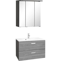 Badmöbel-Set Welltime "Ravenna", grau (grafit, eichefarben), Kastenmöbel-Sets, mit Soft-Close Funktion
