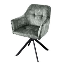 Riess Ambiente riess-ambiente Stuhl LOFT - gr&uuml;n Samt drehbar Metallgestell schwarz mit Armlehne