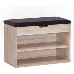 FineBuy - Schuhbank mit Sitzfläche Garderoben-Bank Holz 60 x 40 x 30 cm, Holzbank klein gepolstert, Sitzbank schmal Flur mit Stauraum, Truhenbank