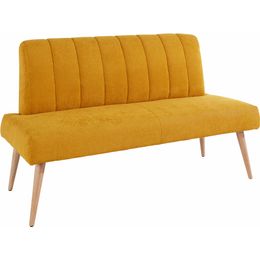 Sitzbank exxpo - SOFA FASHION "Costa, moderne Rückensteppung, bequem und elegant, hoher Holzfuß" Sitzbänke Gr. B/H/T: 162 cm x 92 cm x 68 cm, Struktur, gelb (mustard) Essbank Polsterbank Sitzbank Sitzbänke hochwertige Detailverarbeitung, Frei im Raum stellbar