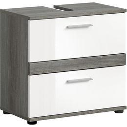 Waschbeckenunterschrank Welltime "Lucca, Breite 60 cm, 2 Schubkästen" Schränke Gr. B/H/T: 60 cm x 57 cm x 34 cm, weiß (rauchsilber nachbildung, hochglanz tiefzieh) Badschrank, Bad-Möbel, Badezimmer