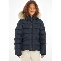 Steppjacke Tommy Hilfiger "ESSENTIAL FUR HOOD JACKET" Gr. 12 (152), blau (desert_sky) Mädchen Jacken mit Fellimitat an der Kapuze