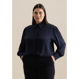 Hemdbluse Seidensticker "Schwarze Rose" Gr. 48, blau (dunkelblau) Damen Blusen Langarm Kragen Uni