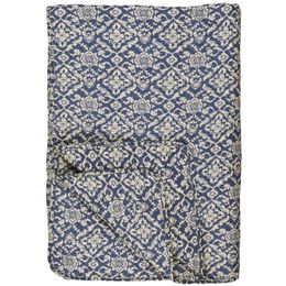 IB Laursen Quilt in blau mit naturfarbigem Blockmuster, 180 x 130 cm