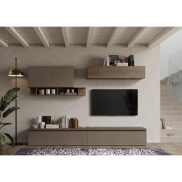 Wohnwand Inosign "INFINITY, 6tlg. Breite 276 cm, Höhe variabel, Schrankwand, Anbauwand", braun (bronzo, mercure nb holzstruktur), B:276cm H:200cm T:40cm, Holzwerkstoff, Kastenmöbel-Sets, (2x Lowboard, Hängeschrank, 2x Hängewürfel, Wandregal)