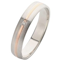 Trauring Firetti "Schmuck Geschenk Gold 375 Hochzeit Ehering "LIEBE"" Fingerringe Gr. 16,5, 0,01 ct SI = kleine Einschlüsse mit Brillant, Weißgold 375-Roségold 375, 4 mm, rosegold (weißgoldfarben, roségoldfarben) Made in Germany, wahlweise mit oder ohne Brillant