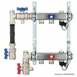 HEIMA-PRESS Heizkörperverteiler aus Edelstahl für 2 Heizkreise - mit WMZ-Anschlussset 110 mm senkrecht