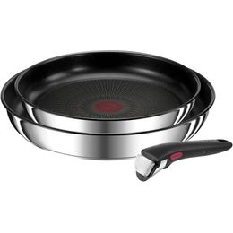 Pfannen-Set Tefal "Ingenio Preference" Pfannen Gr. Ø 28cm, schwarz (edelstahl, schwarz) stapelbar, Antihaftversiegelung, Induktion, Made in France, kompakt