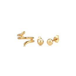 Ohrring-Set Elli "Set Stecker Earcuff Geo Basic Minimal 925 Silber" Ohrringe Gr. OneSize, ohne Stein, Silber 925 (Sterlingsilber), goldfarben (gold) Damen