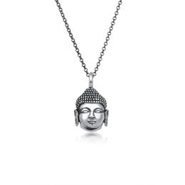 Lange Kette Kuzzoi "Herren Anhänger Buddha Kopf Oxidiert 925 Silber" Halsketten Gr. 60, ohne Stein, Silber 925 (Sterlingsilber), Länge: 60 cm, silberfarben (silber) Herren