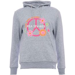 Hoodie Zwillingsherz "Roswita" Gr. L/XL, grau (grau, meliert) Damen Sweatshirts mit Peace-Strickerei