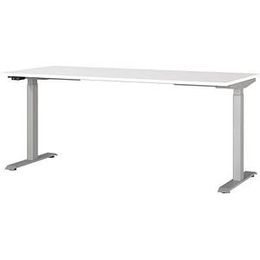 Germania JET höhenverstellbarer Schreibtisch weiß rechteckig, T-Fuß-Gestell silber 180,0 x 80,0 cm