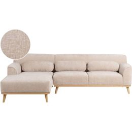 Beliani Ecksofa Beige Chenille-Stoffbezug L-förmig 3-Sitzer Sofa mit Chaiselongue Rechtsseitig Wohnzimmermöbel Modern Wohnzimmer Ausstattung Wohnecke