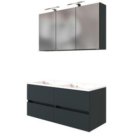 Badmöbel-Set Welltime "Baabe", grau, B:120cm, MDF, Kastenmöbel-Sets, Breite 120 cm, inkl. Mineralgussbecken