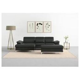 Sit & More Ecksofa SIT&MORE "Cabrio L-Form" Sofas Gr. B/H/T: 295 cm x 87 cm x 180 cm, NaturLEDER, Recamiere links, mit Bettfunktion-mit Bettkasten-mit Sitztiefenverstellung-mit Kopfteilverstellung-mit Armteilfunktion-mit 2 Nierenkissen-Bett im Stoff bezogen, grau (anthrazit) mit Sitztiefen- und Armteilverstellung sowie Federkern, 2 Nierenkissen