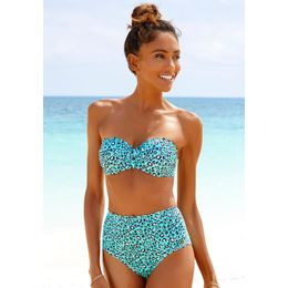 Bügel-Bandeau-Bikini-Top Lascana "Mae" Gr. 34, Cup E, grün (mint, bedruckt) Damen Bikini-Oberteile farbenfroher Animalprint, wattierte Cups, abnehmbare Träger