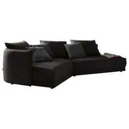 Ecksofa DESIGNWERK "New York, extravagantes Designsofa mit tollem Sitzkomfort, L-Form" Sofas Gr. B/T: 333cm x 179cm, Flachgewebe, Recamiere links, schwarz (charcoal) mit moderner Rundung im Korpus