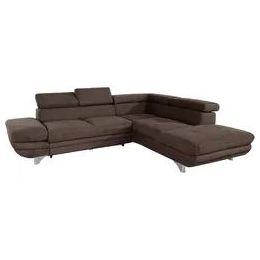 Ecksofa COTTA "Enterprise L-Form" Sofas Gr. B/H/T: 273cm x 72cm x 237cm, Chenille, Ottomane rechts, mit Bettfunktion-mit Kopfteilverstellung-mit Armteilverstellung, braun (espresso) inklusive Kopf- und Armteilverstellung, wahlweise mit Bettfunktion