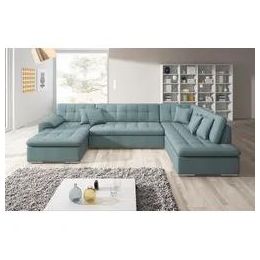 Wohnlandschaft Trendmanufaktur "Rave II, toller Sitzkomfort, auswendige Detailverarbeitung" Sofas Gr. B/H/T: 323cm x 77cm x 202cm, Struktur, Recamiere links, ohne Bettfunktion, grün (salbei) wahlweise mit Bettfunktion, U-Form