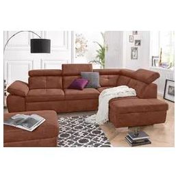 Ecksofa exxpo - SOFA FASHION "Spring, super bequem und komfortabel mit Armteil- und Kopfteilfunktion", braun (cognac), B:274cm H:81cm T:206cm, NaturLEDER (echtes Rindsleder) in Sitz und Rücken. Korpus in passendem Kunstleder SOFTLUX bezogen, Luxus-Microfaser (100% Polyester), Struktur ( 100% Polyester), Sofas, wahlweise mit Bettfunktion und Bettkasten, L-Form