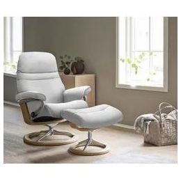 Relaxsessel stressless "Sunrise" Sessel Gr. ROHLEDER Stoff Q2 FARON, Relaxfunktion-Drehfunktion-PlusTMSystem-Gleitsystem-BalanceAdaptTM, B/H/T: 92cm x 105cm x 80cm, grau (light q2 faron) mit Signature Base, Größe L, Gestell Eiche