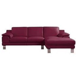 Ecksofa Egoitaliano "Shakira, Design und super Sitzkomfort auf hohem Niveau, tolle Details" Sofas Gr. B/H/T: 236cm x 84cm x 152cm, Leder NUVOLE, Recamiere rechts, lila (violett) mit Recamiere, L-Form, edle Füße