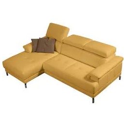 Ecksofa Egoitaliano "Soul, Design und Sitzkomfort auf hohem Niveau, tolle Details, L-Form" Sofas Gr. B/H/T: 250cm x 99cm x 166cm, Leder BULL, Recamiere links, mit Kopfteilverstellung, gelb mit Recamiere, inkl. Kopfteilverstellung