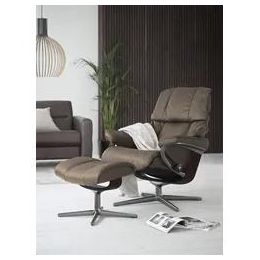 Relaxsessel stressless "Reno" Sessel Gr. Leder BATICK, Cross Base Braun-S, Relaxfunktion-Drehfunktion-PlusTMSystem-Gleitsystem-BalanceAdaptTM, B/H/T: 79cm x 99cm x 75cm, braun (mole batick) mit Cross Base, Größe S, M & L, Holzakzent Braun