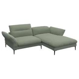 Ecksofa FLEXLUX "Salino, Funktionssofa mit Recamiere, Relaxsofa, Ecksofa" Sofas Gr. B/H/T: 245cm x 88cm x 182cm, Chenille-Struktur, Chaiselongue rechts, grün (olive) Sofa mit Arm- und Kopfteil-Verstellungen, Kaltschaum & Stahl-Wellen