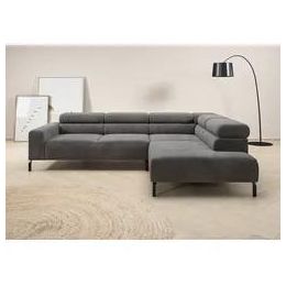 Ecksofa Places of Style "Antonelli, L-Form, incl. Kopfteilverstellung, Breite 276 cm" Sofas Gr. B/H/T: 276cm x 71cm x 219cm, Cord, Recamiere rechts, ohne Sitztiefenverstellung, grau (dunkelgrau) wahlweise elektrische Sitztiefenverstellung