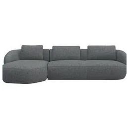 Wohnlandschaft FLEXLUX "Torino, rund, L-Form, Sofa-Ecke mit Recamiere, Longchair-Sofa" Sofas Gr. B/H/T: 307cm x 85cm x 146cm, Chenille, Chaiselongue links, grün (moss green) Modernes, organisches Sofa-Design, Kaltschaum, Wellenunterfederung