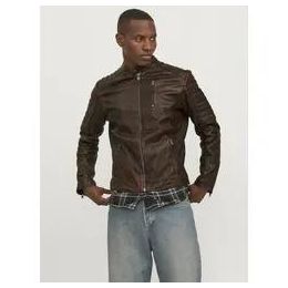 Jack & Jones Lederjacke JACK & JONES "JJERICHARD LEATHER JACKET NOOS" Gr. L, braun (braun stone) Herren Jacken