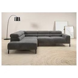 Ecksofa Places of Style "Antonelli, L-Form, incl. Kopfteilverstellung, Breite 276 cm" Sofas Gr. B/H/T: 276cm x 71cm x 219cm, Cord, Recamiere links, mit Sitztiefenverstellung, grau (dunkelgrau) wahlweise elektrische Sitztiefenverstellung