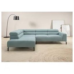 Ecksofa Places of Style "Antonelli, L-Form, inkl. Kopfteilverstellung, Breite 276 cm", blau (bleu), B:276cm H:71cm T:219cm, 95% Polyester, 5% Nylon, Sofas, mit elektrischer Sitztiefenverstellung, in Cord, bleu