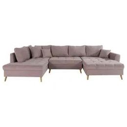 Wohnlandschaft Home Affaire "Penelope Luxus U-Form" Sofas Gr. B/H/T: 339cm x 90cm x 190cm, Luxus-Microfaser weich, Recamiere rechts, rosa (flamingo) mit besonders hochwertiger Polsterung für bis zu 140 kg pro Sitzfläche