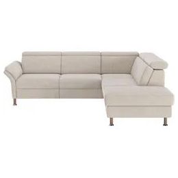 Ecksofa Home Affaire "Calypso L-Form" Sofas Gr. B/H/T: 259cm x 85cm x 227cm, Struktur, Ottomane rechts, mit Kopfteilverstellung-mit Armteilfunktion-ohne Bettfunktion-ohne Stauraum-mit Relaxfunktion im Sofa 2,5- Sitzer, beige (linen) mit Relaxfunktion motorisch im Sofa 2,5- Sitzer