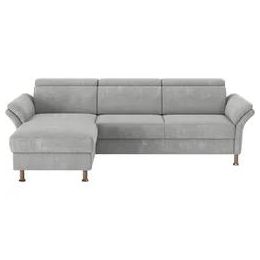 Ecksofa Home Affaire "Calypso L-Form" Sofas Gr. B/H/T: 260cm x 85cm x 172cm, Flachgewebe, Recamiere links, ohne Kopfteilverstellung-ohne Armteilfunktion-ohne Bettfunktion-ohne Bettkasten-ohne Relaxfunktion im Sofa 2,5- Sitzer-ohne Relaxfunktion in der Recamiere, grau (hellgrau) mit motorischen Funktionen im Sofa und Recamiere