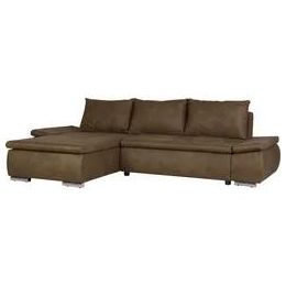 Ecksofa Home Affaire "Acra L-Form" Sofas Gr. B/H/T: 266 cm x 83 cm x 175 cm, Luxus-Microfaser Lederoptik, Recamiere links, braun (cognac) mit Bettfunktion und Bettkasten, in Mattenoptik