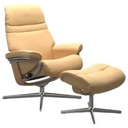 Relaxsessel stressless "Sunrise" Sessel Gr. Material Bezug, Material Gestell, Ausführung / Funktion, Maße, gelb mit Cross Base, Größe S, M & L, Holzakzent Eiche