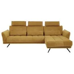 Ecksofa DIE PLANBAR "MP-IN20041 L-Form" Sofas Gr. B/H/T: 285cm x 84cm x 178cm, Velours, Ottomane rechts, mit Sitztiefenverstellung-mit Kopfstützen, gelb (curry) optional Sitztiefenverstellung und Kopfstützen