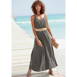 Lascana Maxikleid beige Gr. 34 für Damen. Mit Rundhals. Figurumspielend. Nachhaltig.