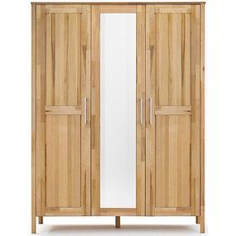 Kleiderschrank Home Affaire "Modesty I" Schränke Gr. B/H/T: 156 cm x 202 cm x 61 cm, mit Spiegel, 3 St., Basisausführung, beige (naturfarben) Drehtürenschrank Kleiderschrank Schränke aus massivem Kernbuchenholt, in unterschiedlichen Breiten